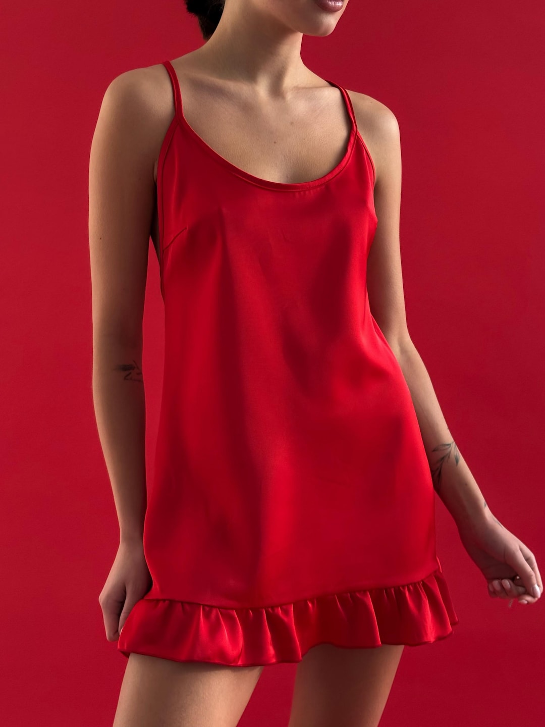 Red Satin Slip Dress, Silky Nightgown, Luxe Sleepwear, Backless ...