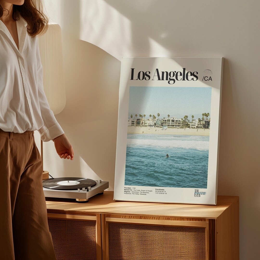 LA Beaches Poster, Los Angeles Pier Art, Mid-century Modern Wall Art ...