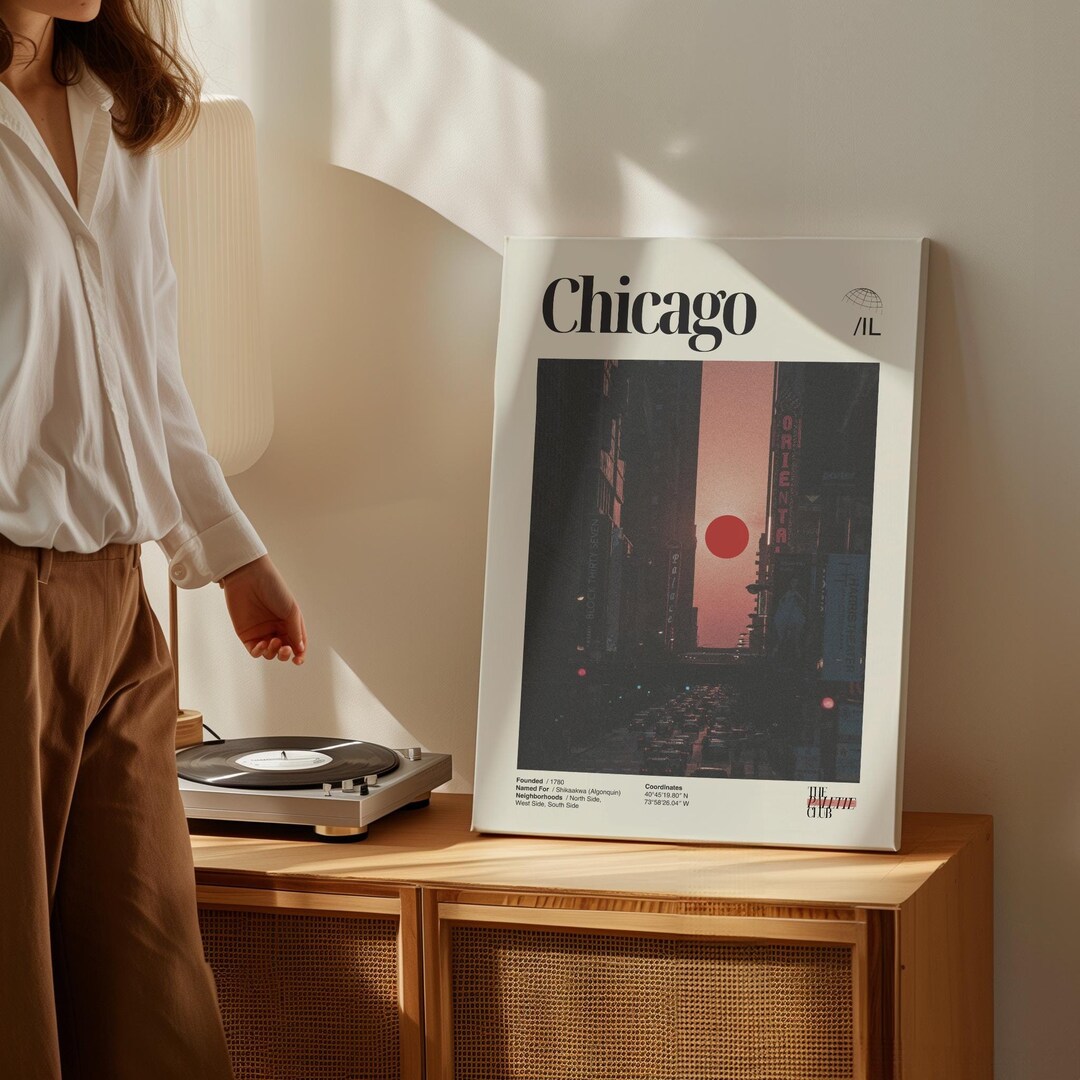 Chicagohenge Sunset Poster, Chicago Skyline, Mid-century Modern Wall ...