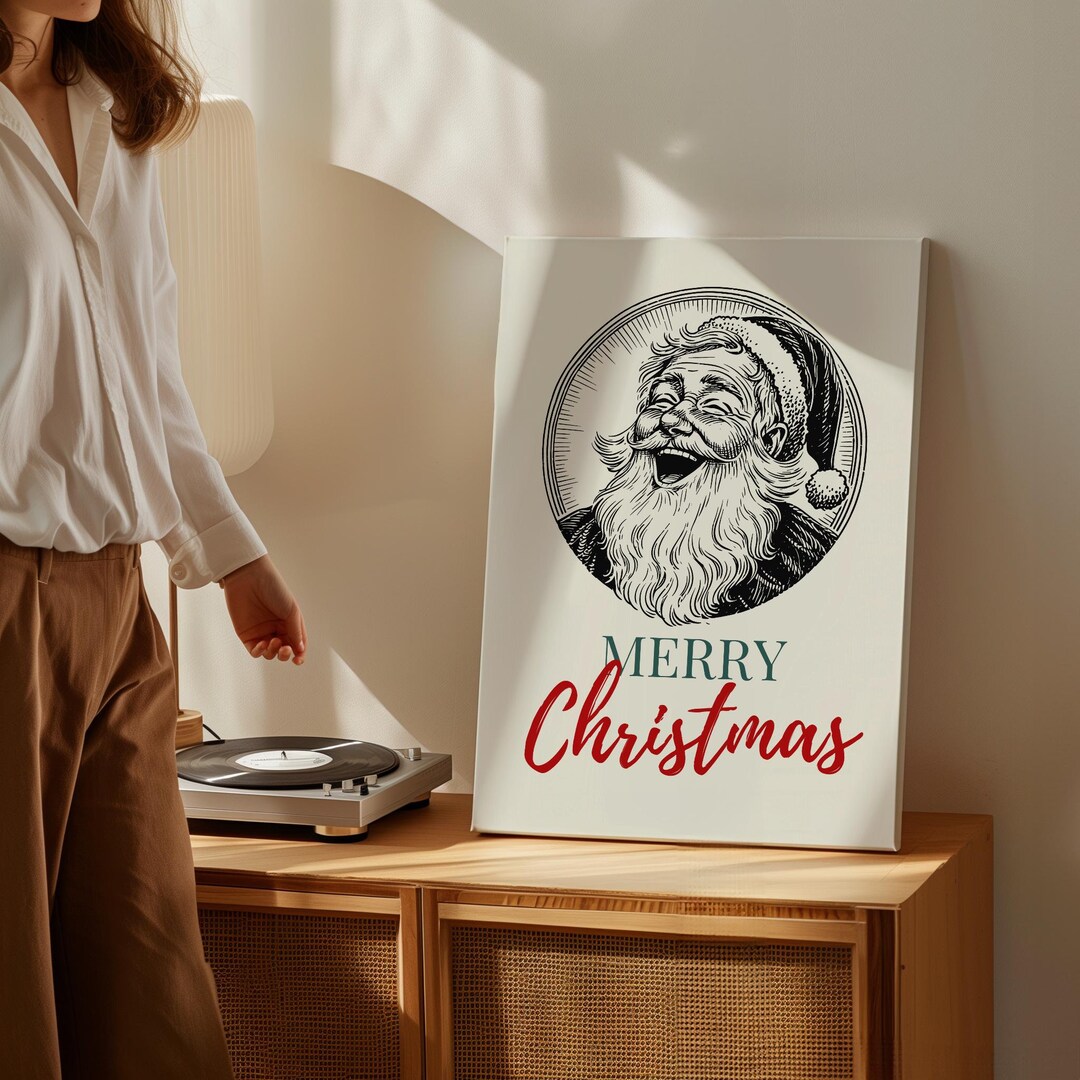 Retro Christmas Poster, Festive Decor, Santa Claus Print, Trendy ...