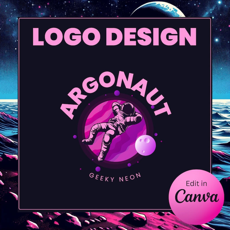 Editable Argonaut Logo in Neon Colors Customizable Space Design Dark ...