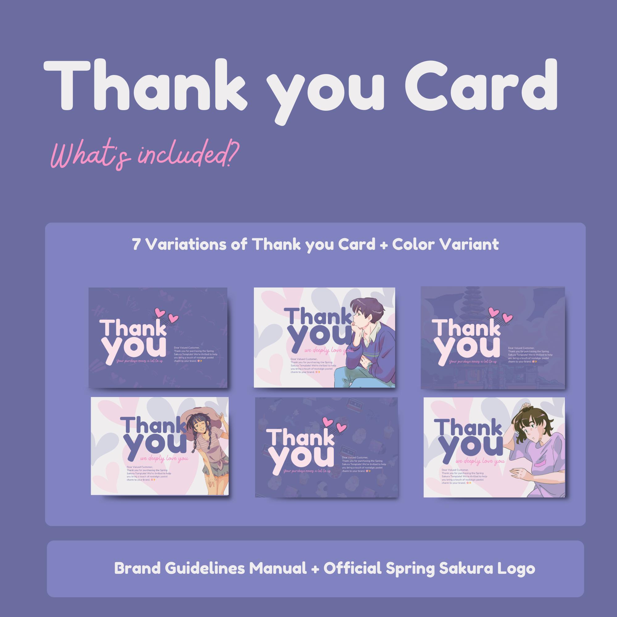 Editable Thank You Card Template in Nostalgic Pastel Rose and Purple ...