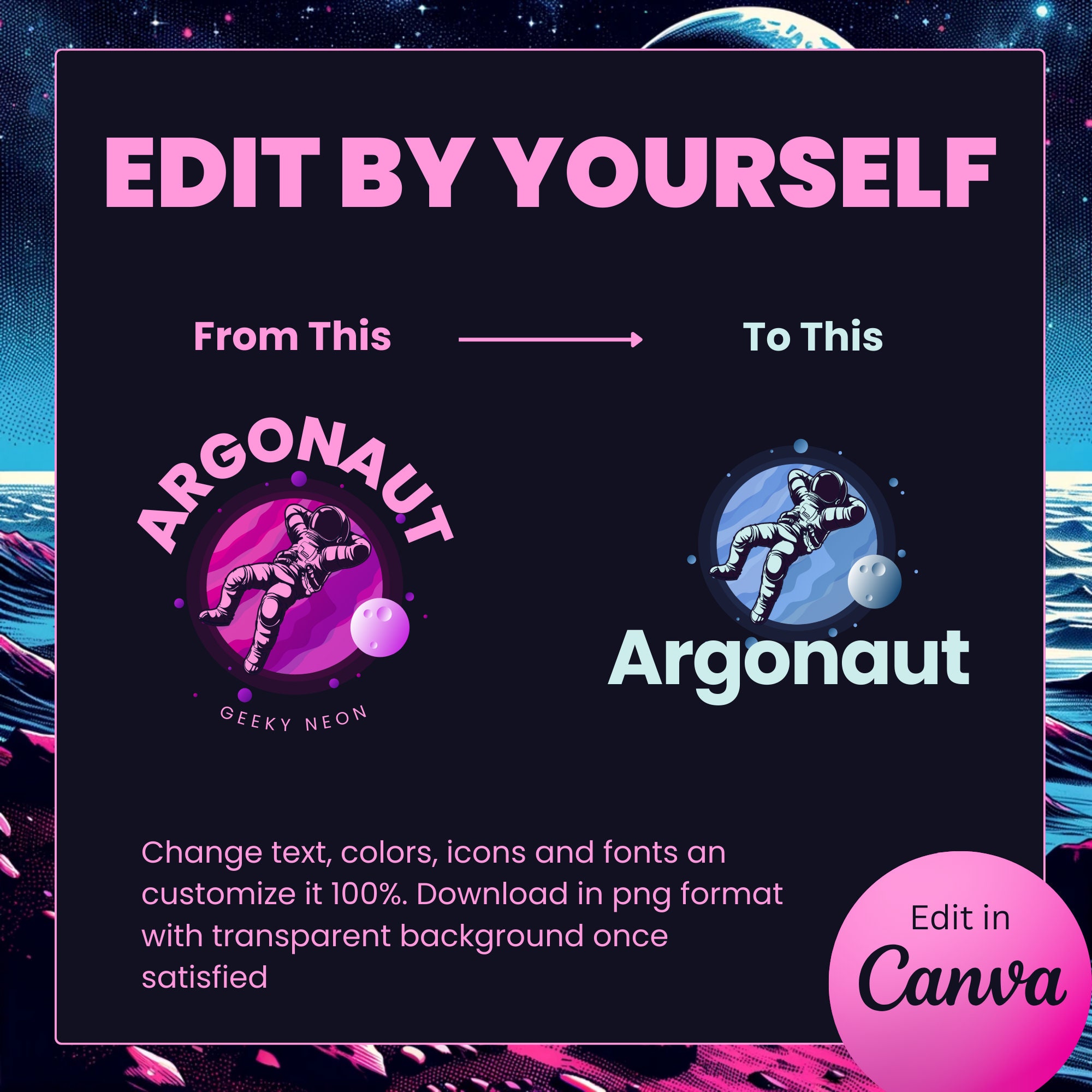 Editable Argonaut Logo in Neon Colors Customizable Space Design Dark ...