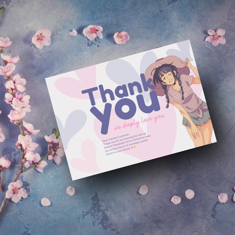 Editable Thank You Card Template in Nostalgic Pastel Rose and Purple ...
