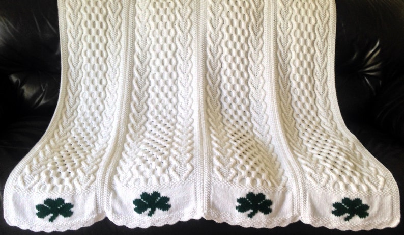 Hearts & Shamrocks Cable Afghan, Knit Afghan, Irish Afghan, Knitting ...