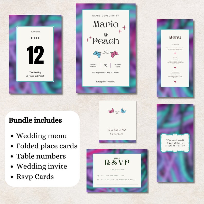 Gamer Wedding Invitation Bundle, Editable Template, Canva Template ...