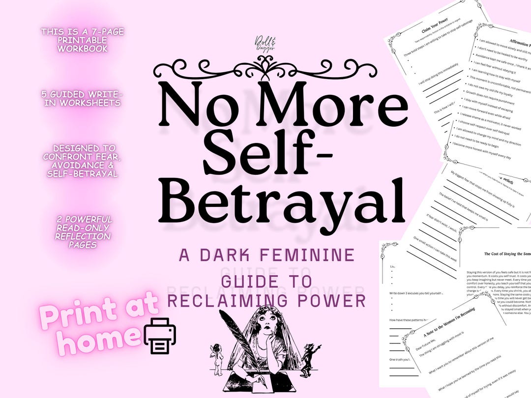 No More Self-betrayal Worksheet | Dark Feminine Shadow| 7 Pages Digital ...