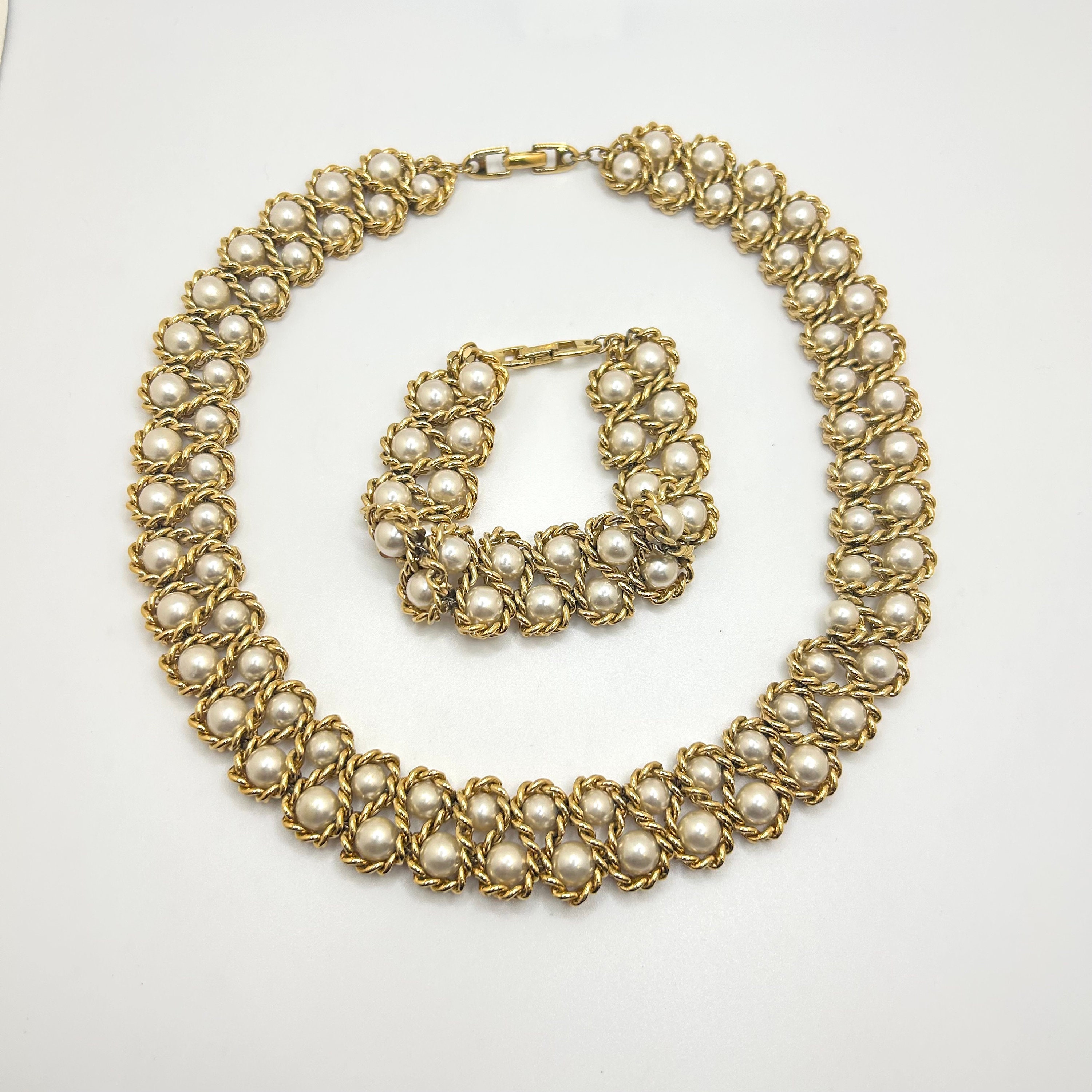 Vintage Napier Pearl Necklace and Bracelet, Singed Napier PAT 4774743 ...