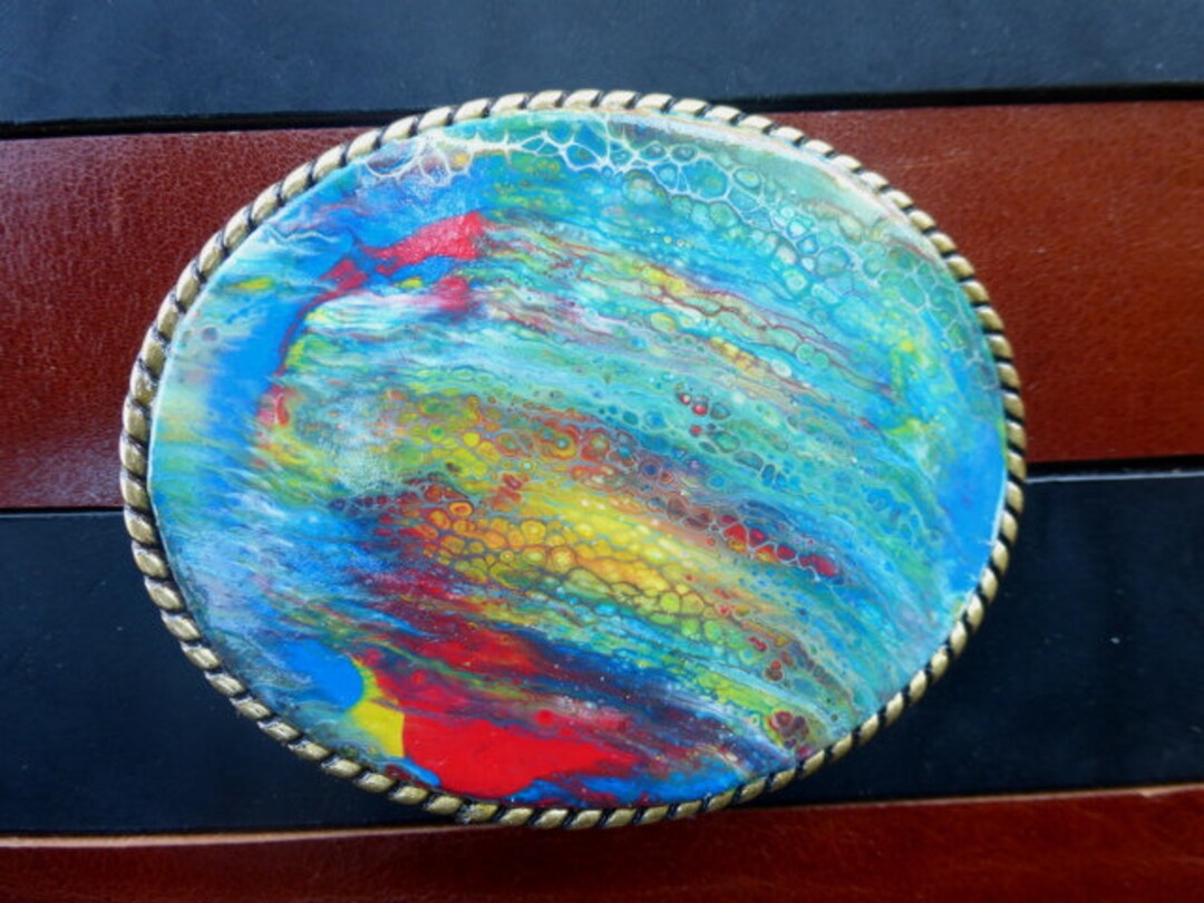 Handmade Hand Painted Acrylic Paint on Leather Belt Buckle Mens Womens ...