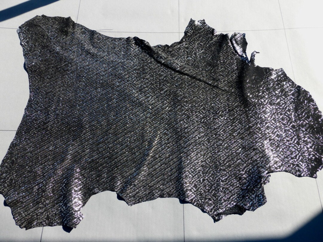 Lambskin Sheepskin Leather Hide Metallic Silver Arabesque Print on ...