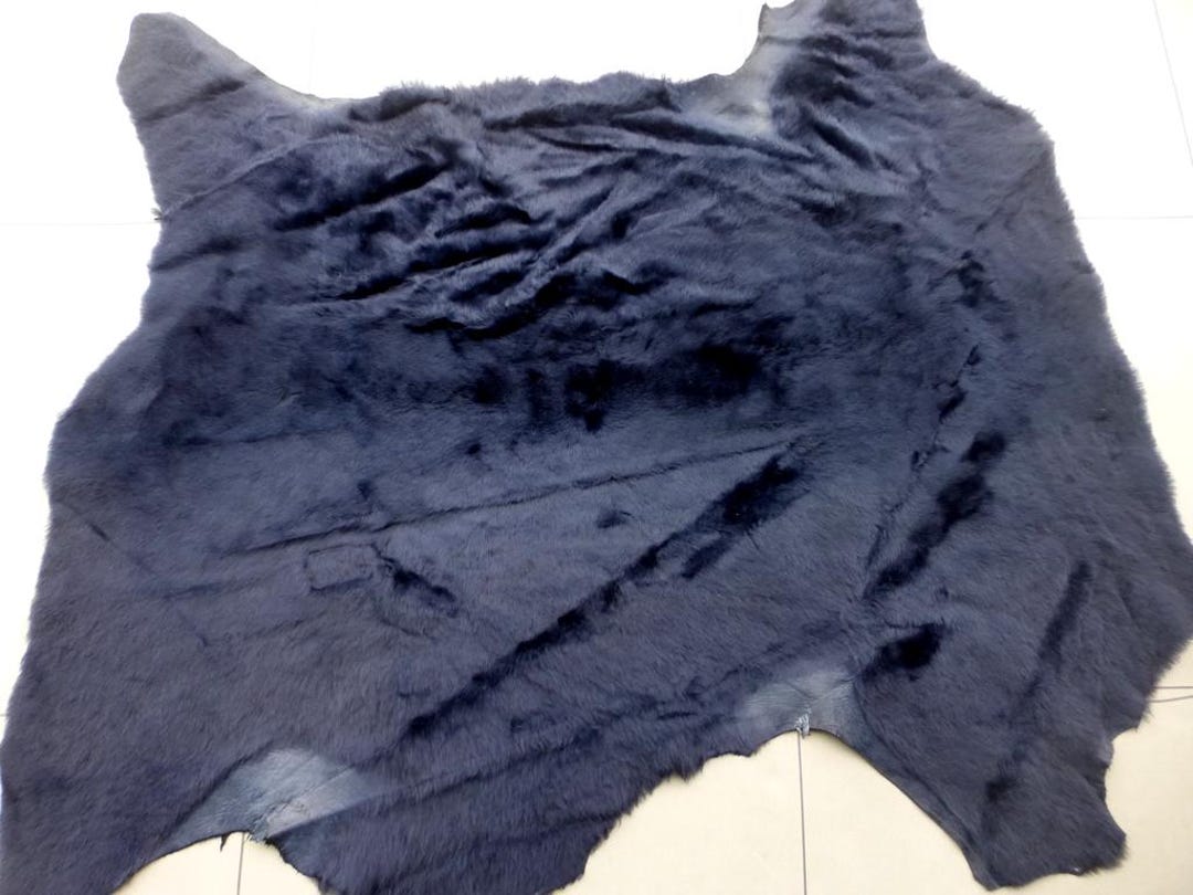 Sheepskin Shearling Leather Thin Hide Dark Blue Super Silky Hair W ...