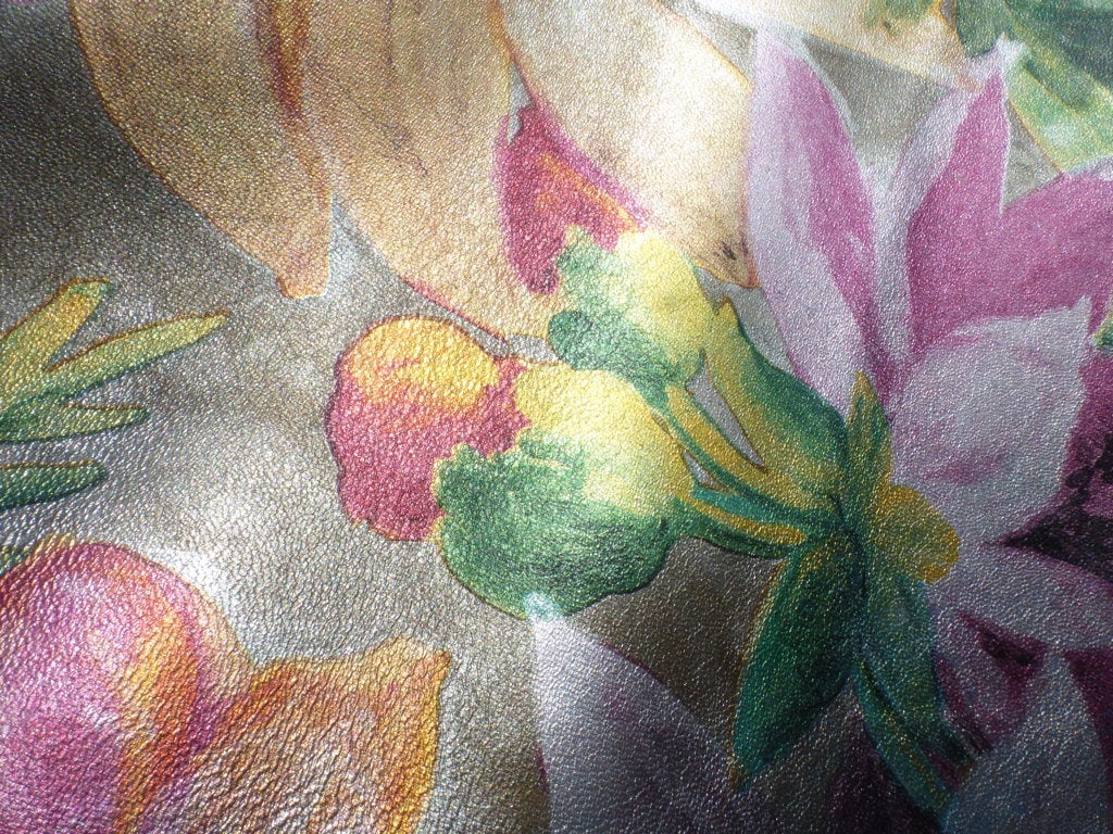 Goatskin Leather Hide Metallic Impressionist Floral Print Full Body W ...