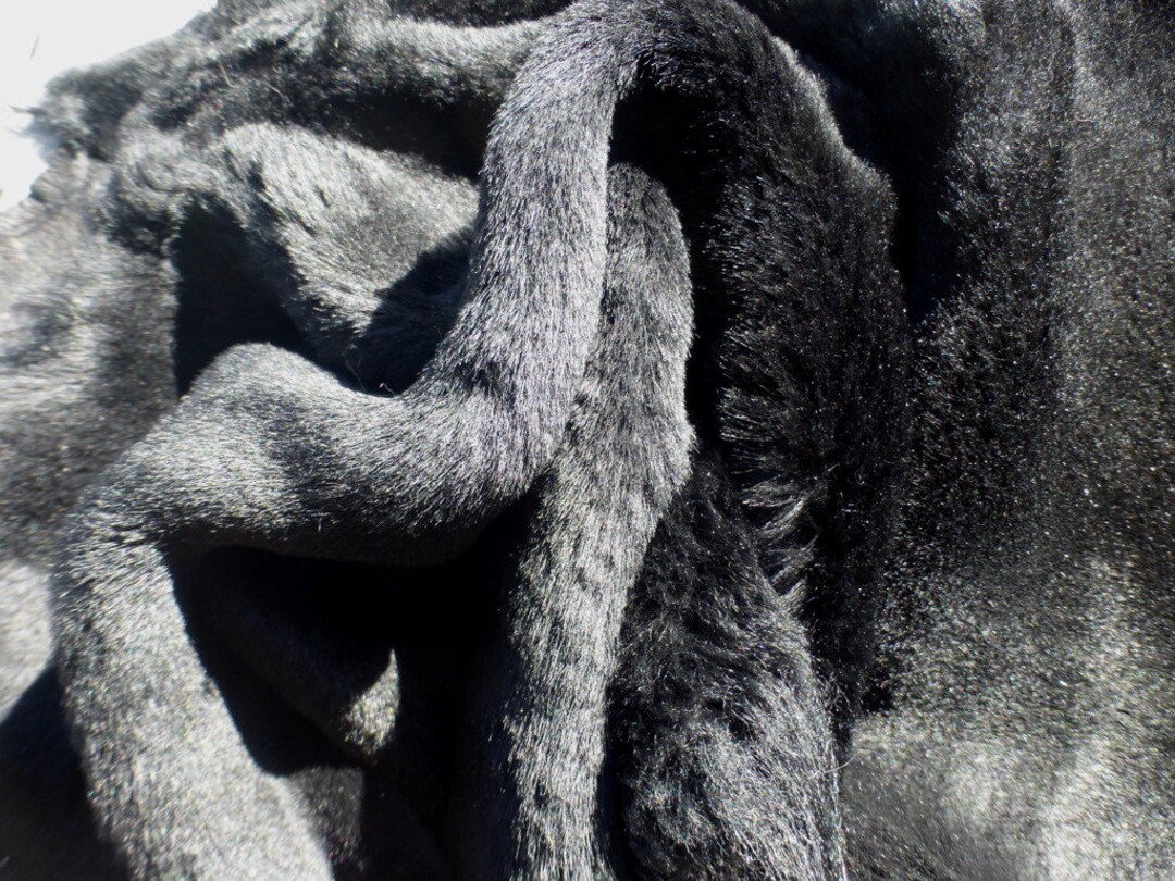 Sheepskin Shearling Leather Hide Jet Black Dense Silky Hair W/black ...