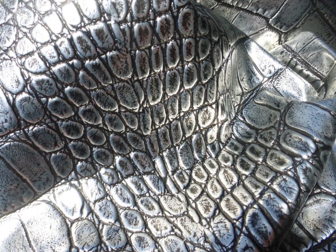 Calfskin Leather Hide Metallic Silver on Black Rustic Embossed ...
