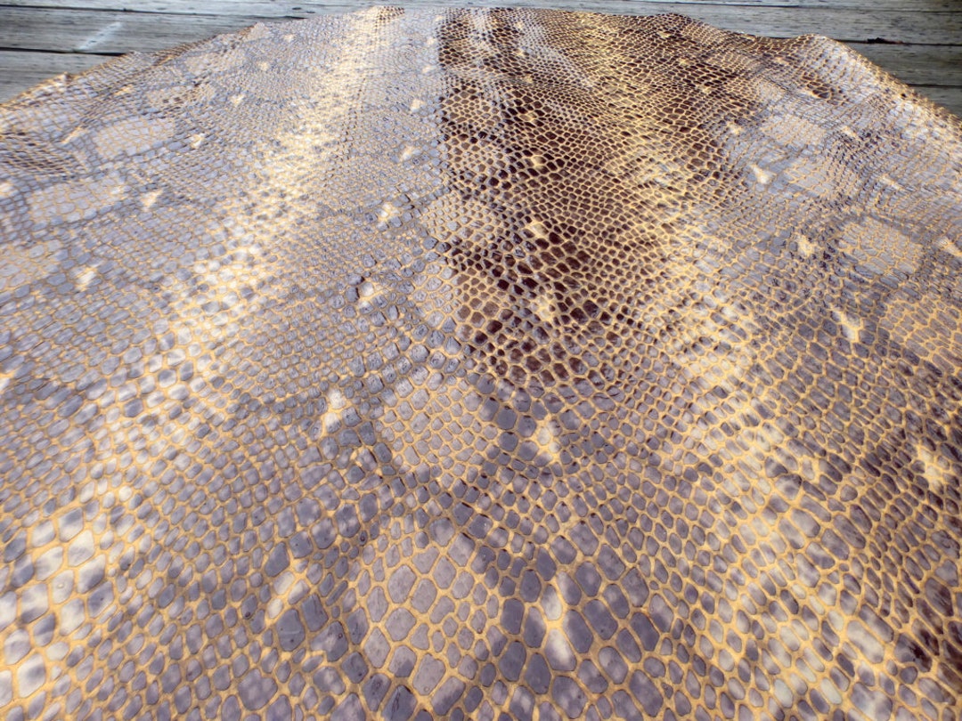 Calfskin Leather Partial Hide Amber & Brown Python Print Full Body ...