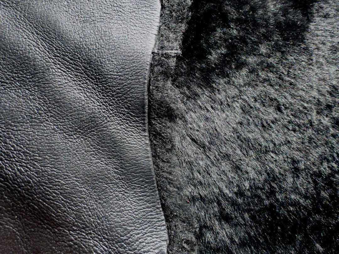 Sheepskin Shearling Leather Hide Ultrathin Jet Black Silky W/black ...