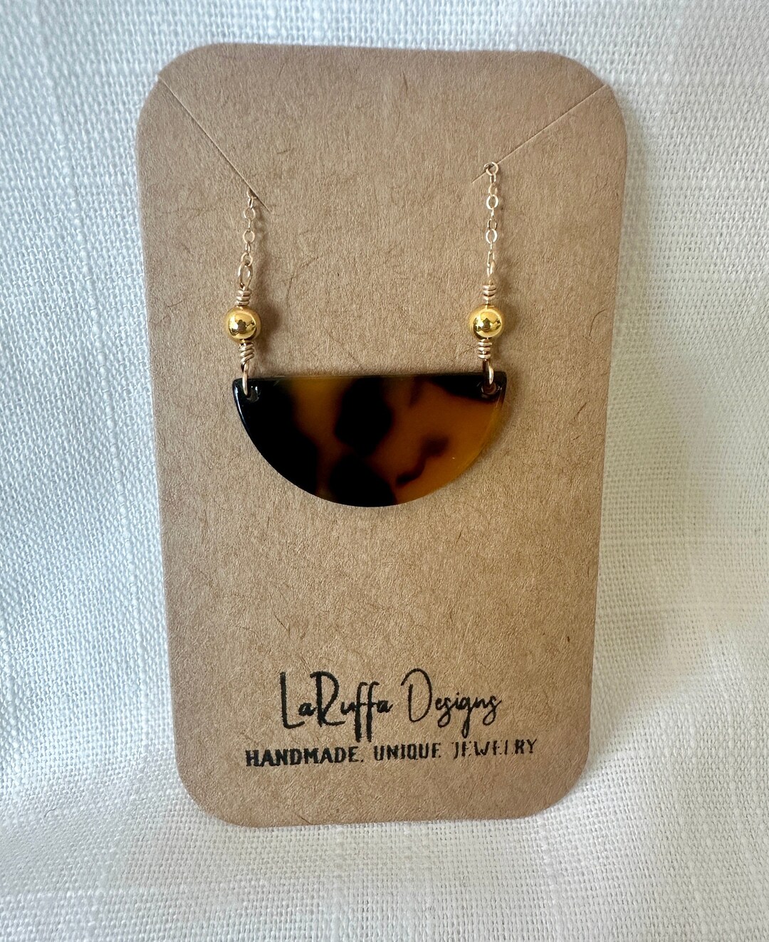 14K Gold Filled or Sterling Silver Necklace With Tortoise Shell Half ...