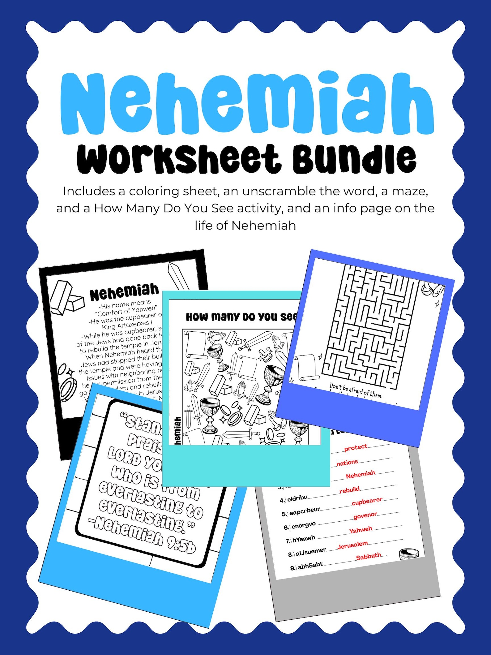 Nehemiah Bible Story Worksheet Bundle – Sunday School (digital Download ...