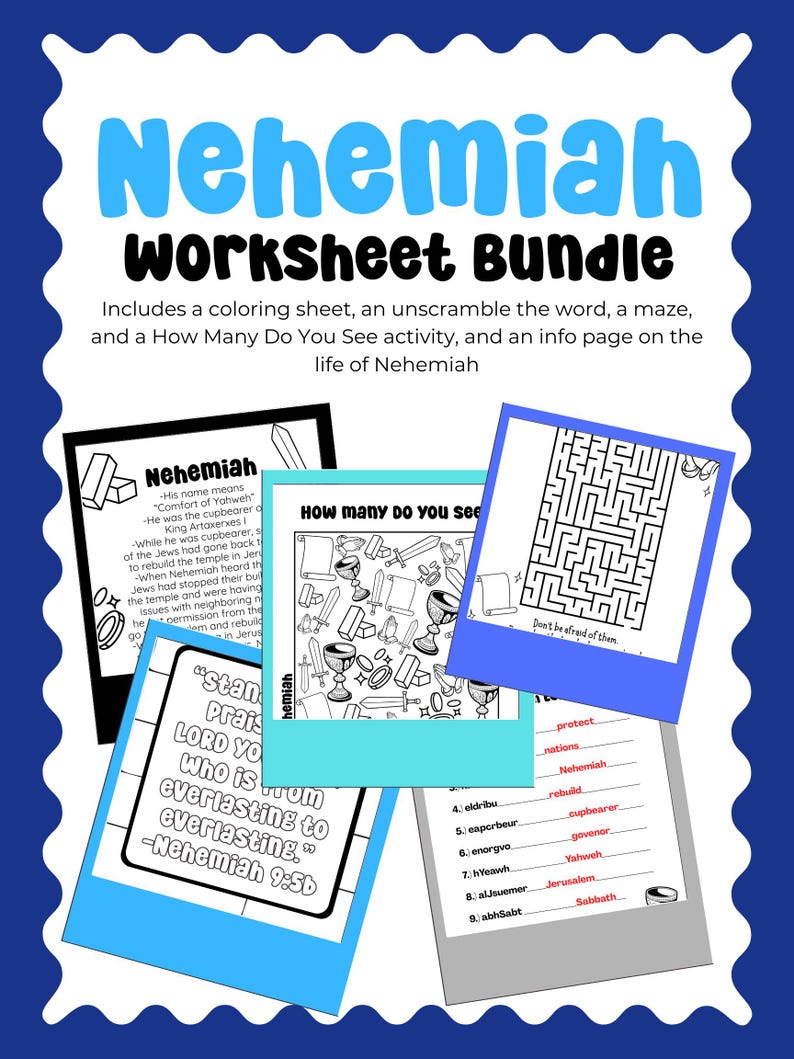 Nehemiah Bible Story Worksheet Bundle – Sunday School (digital Download ...