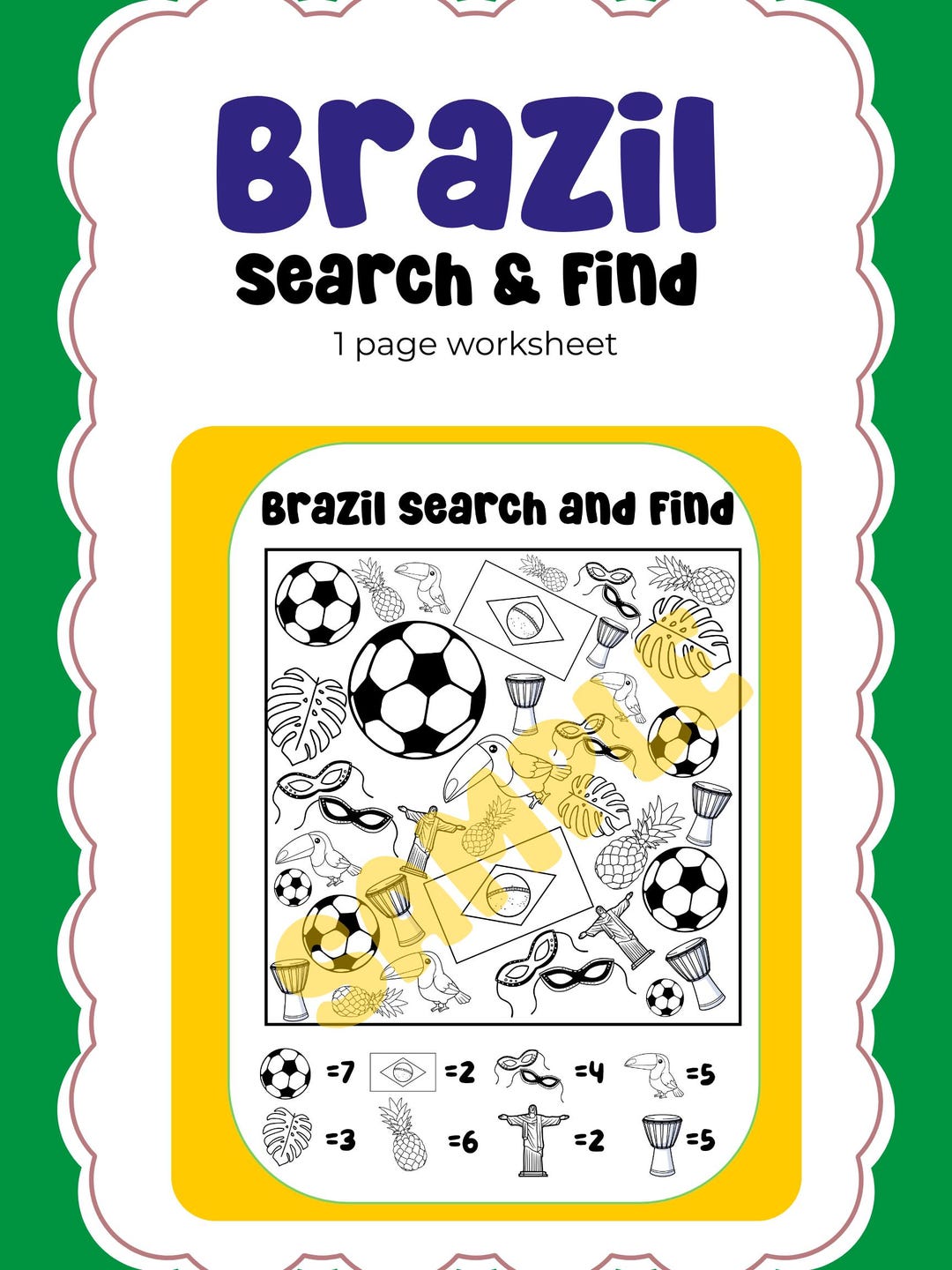 Brazil Search and Find Activity Sheet Digital Download - Etsy