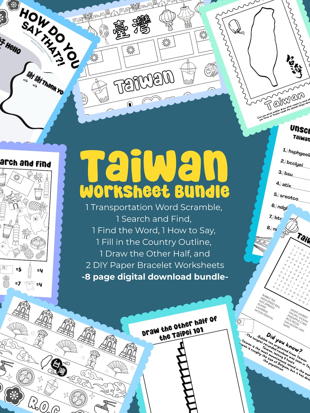 Taiwan Geography Worksheet Bundle: Word Scramble, Search & Find ...
