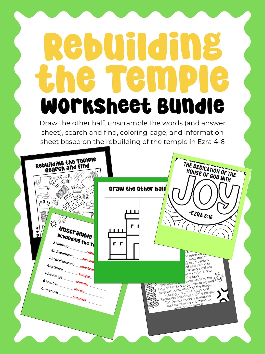 Rebuilding the Temple Worksheet Bundle: Coloring Page, Unscramble the ...