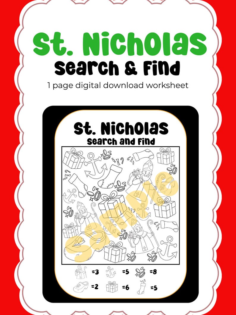 Saint Nicholas One-page Worksheet - Search and Find Activity Sheet ...