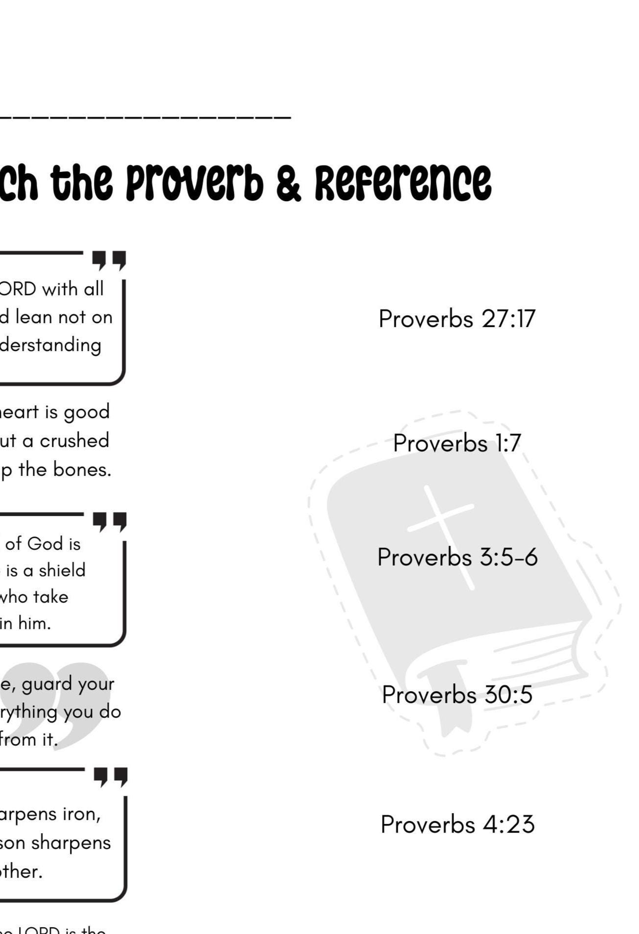 Proverbs Bible Matching Worksheet: Sunday School, VBS Activity - Etsy