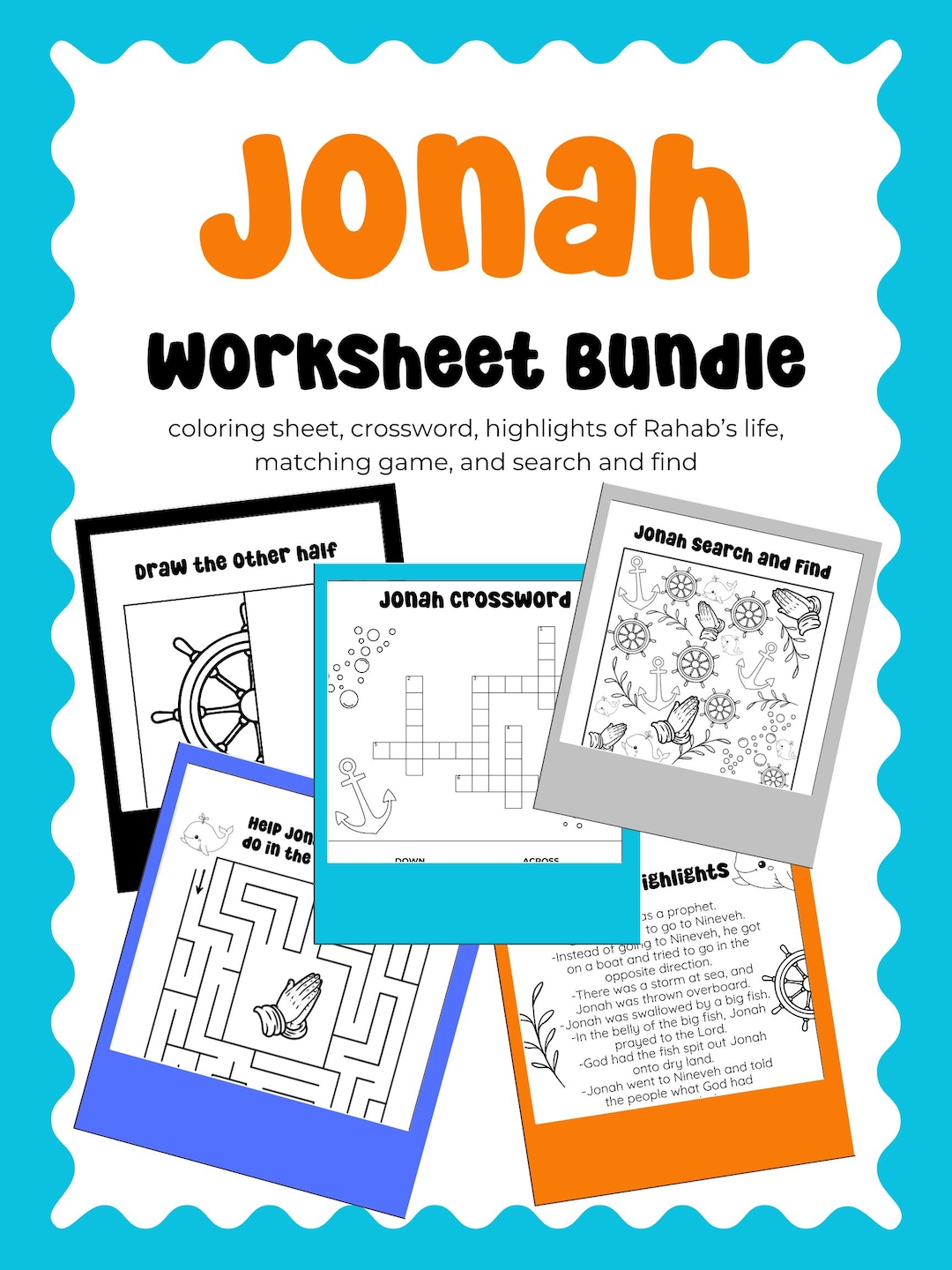 Jonah Bible Story Worksheet Bundle – Sunday School Activities (digital ...