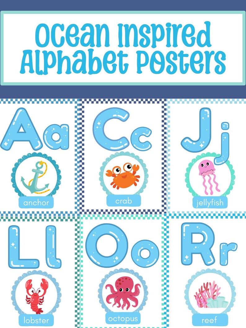 Retro Ocean Animal Alphabet Posters - Etsy