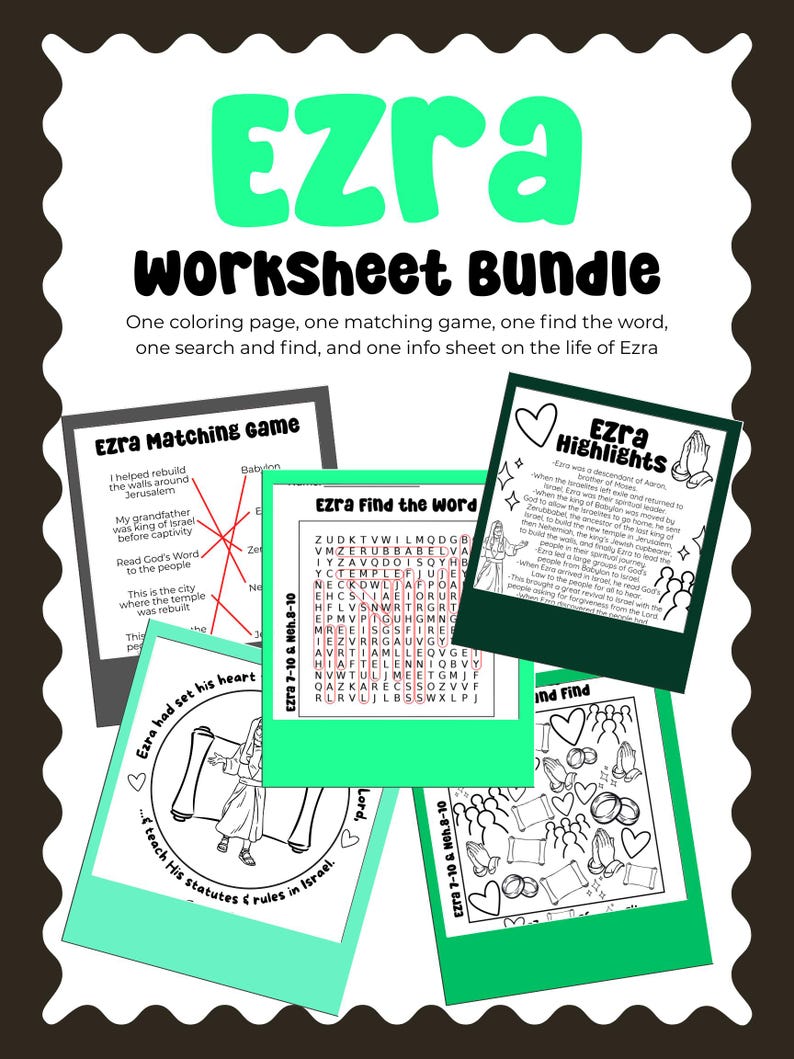 Ezra Bible Character Activity Sheet Bundle – Coloring, Matching, Etc ...