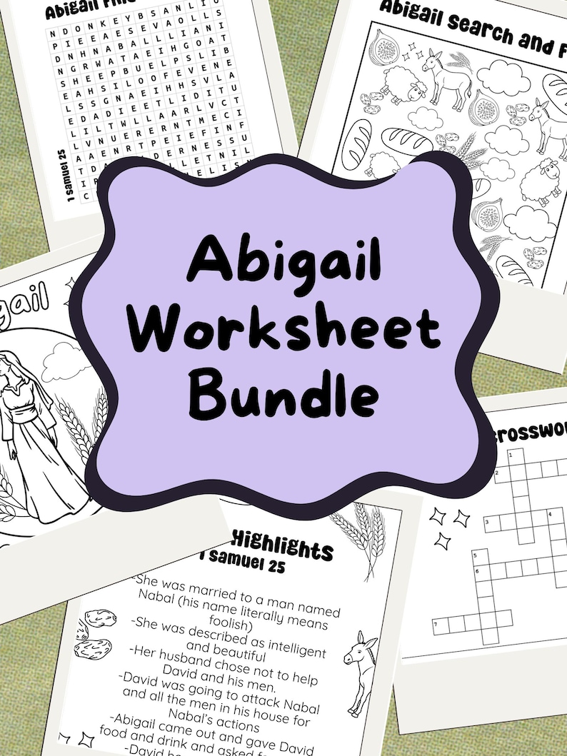 Abigail Bible Story Worksheet Bundle – Sunday School (digital Download) - Etsy