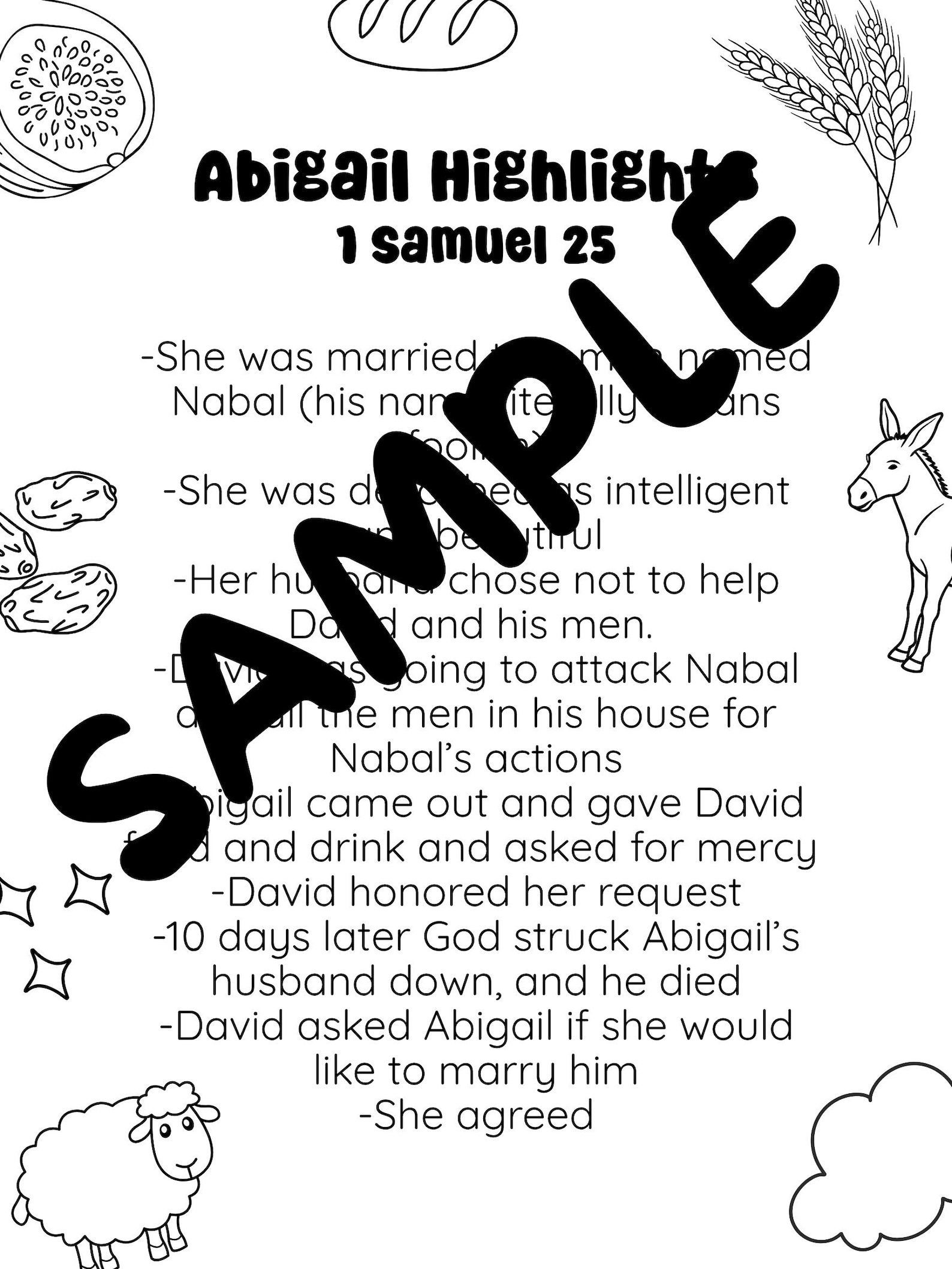 Abigail Bible Story Worksheet Bundle – Sunday School (digital Download ...