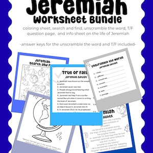 Jeremiah the Prophet Worksheet Bundle: Coloring Page, Search, and More ...