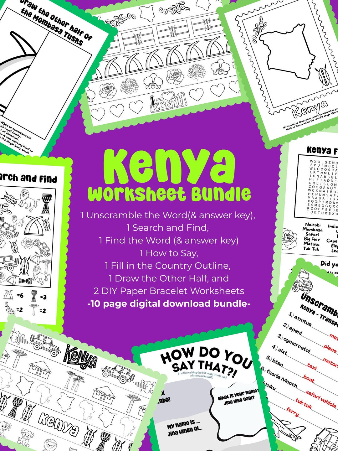 Kenya Geography Worksheet Bundle: Word Scramble, Search & Find (digital ...