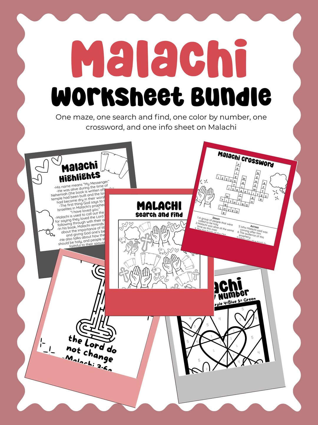 Malachi Bible Character Worksheet Bundle: Sunday School Activities ...