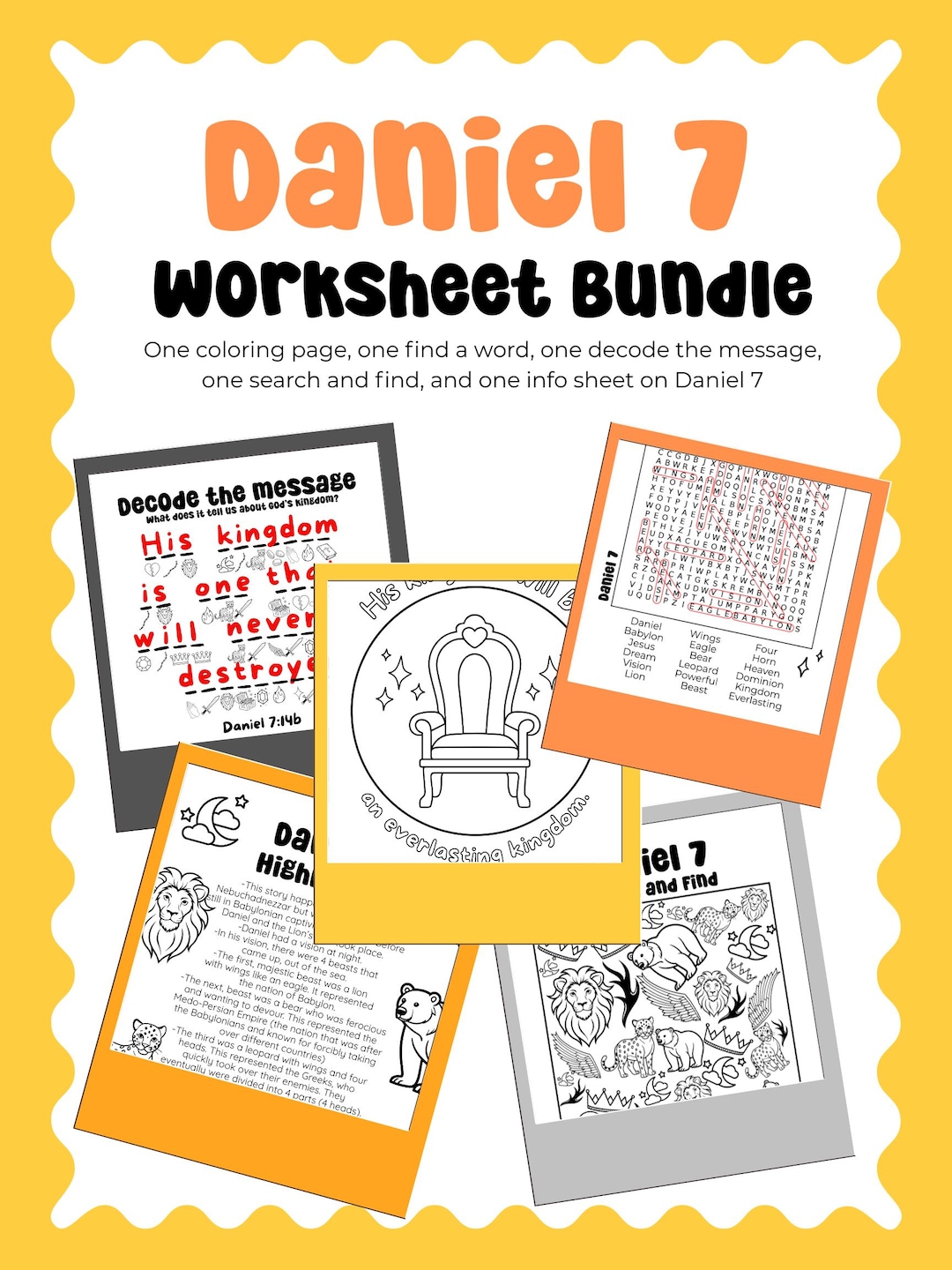 Daniel 7 - Daniel's Vision - Activity Sheet Bundle - Digital Download ...