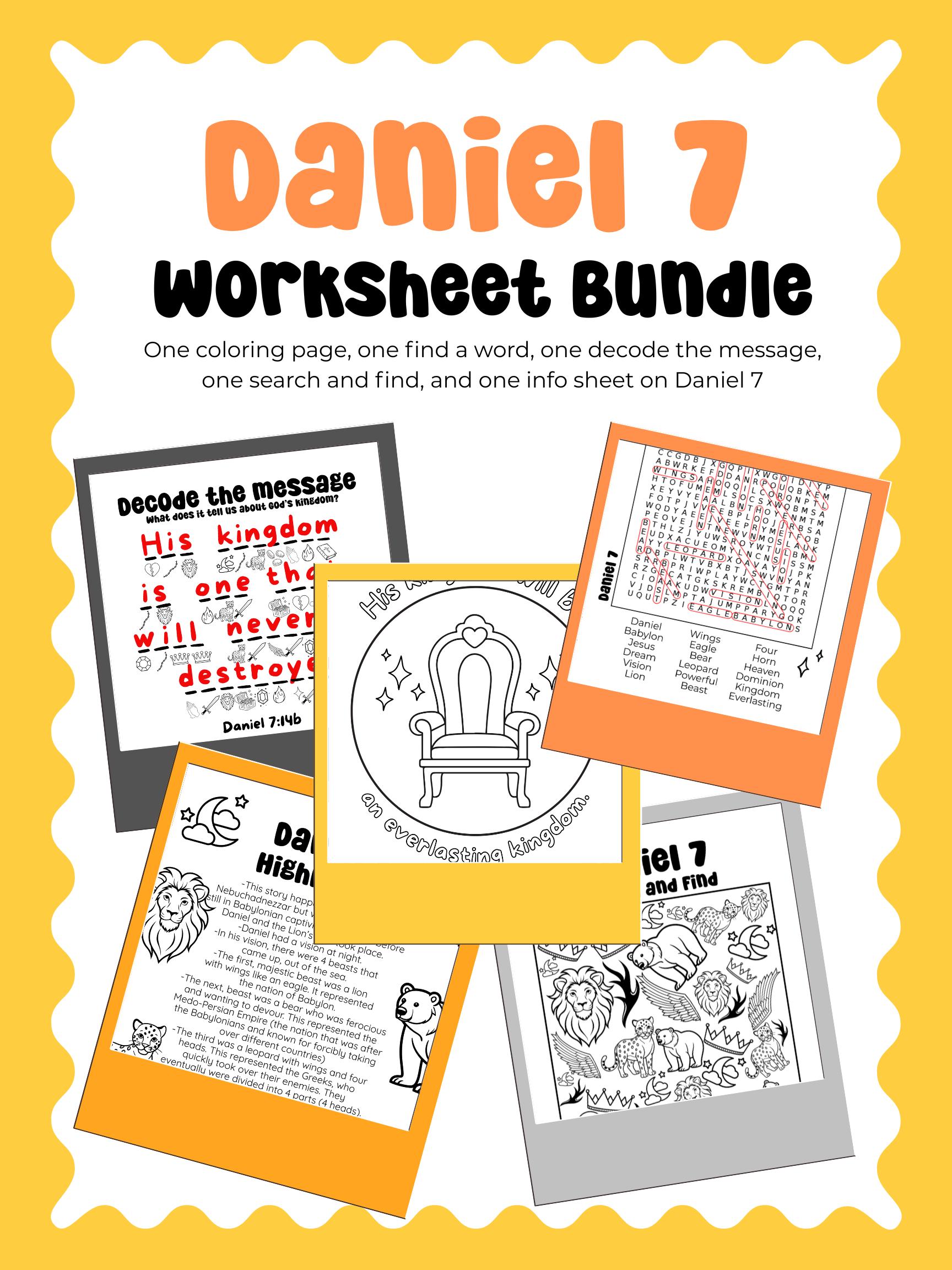 Daniel 7 - Daniel's Vision - Activity Sheet Bundle - Digital Download ...