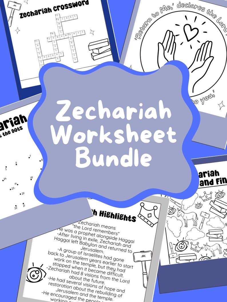 Zechariah Activity Sheet Bundle, Crossword, Coloring Page, Connect the ...