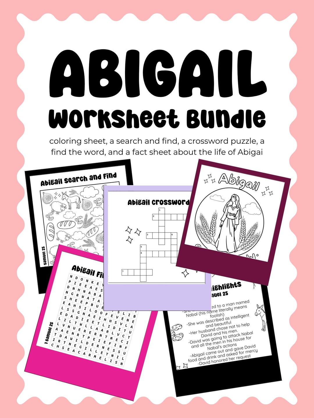 Abigail Bible Story Worksheet Bundle - Etsy