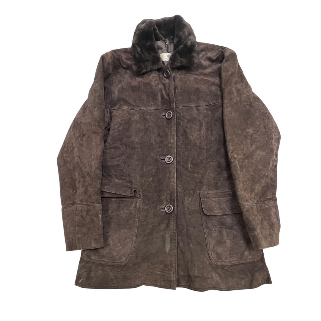 The Outer Edge Suede Leather Coat Womens Small Brown Lined Collared ...