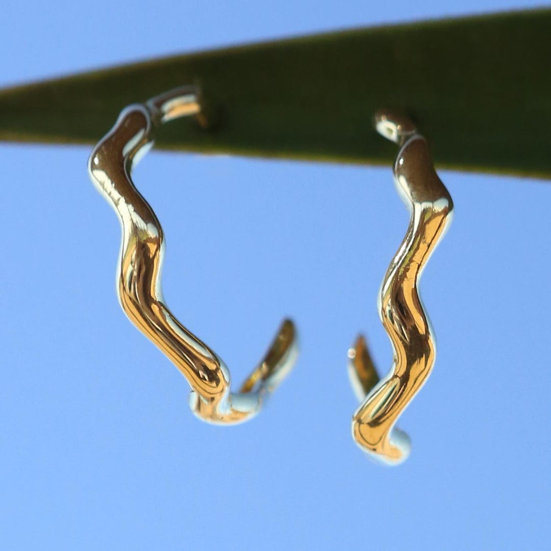 Wavy Hoops | Gold Vermeil Wave-inspired Open Hoop Earrings | Sculptural ...