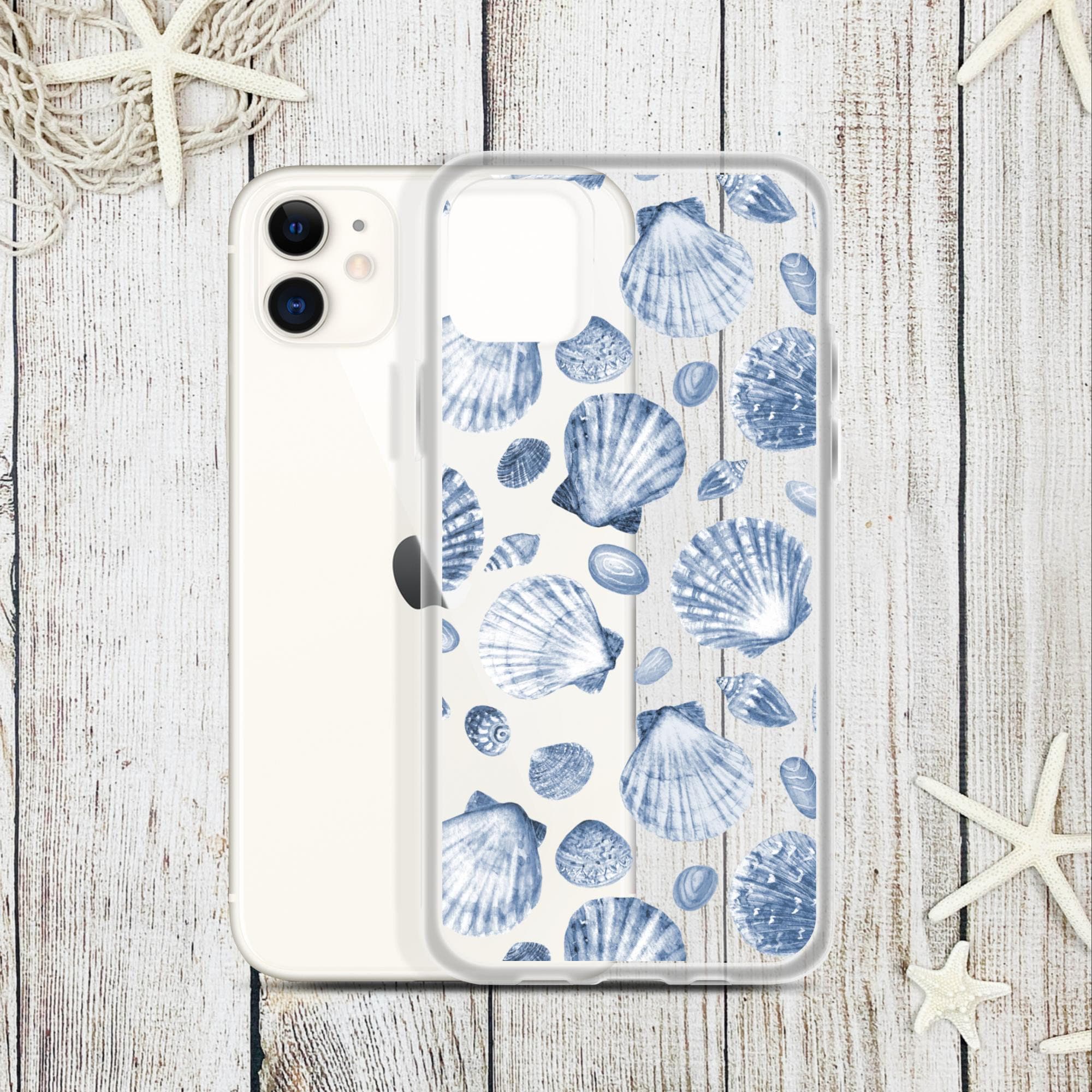 Coastal Sea Shell Blue White Transparent iPhone Case, Preppy Nautical ...