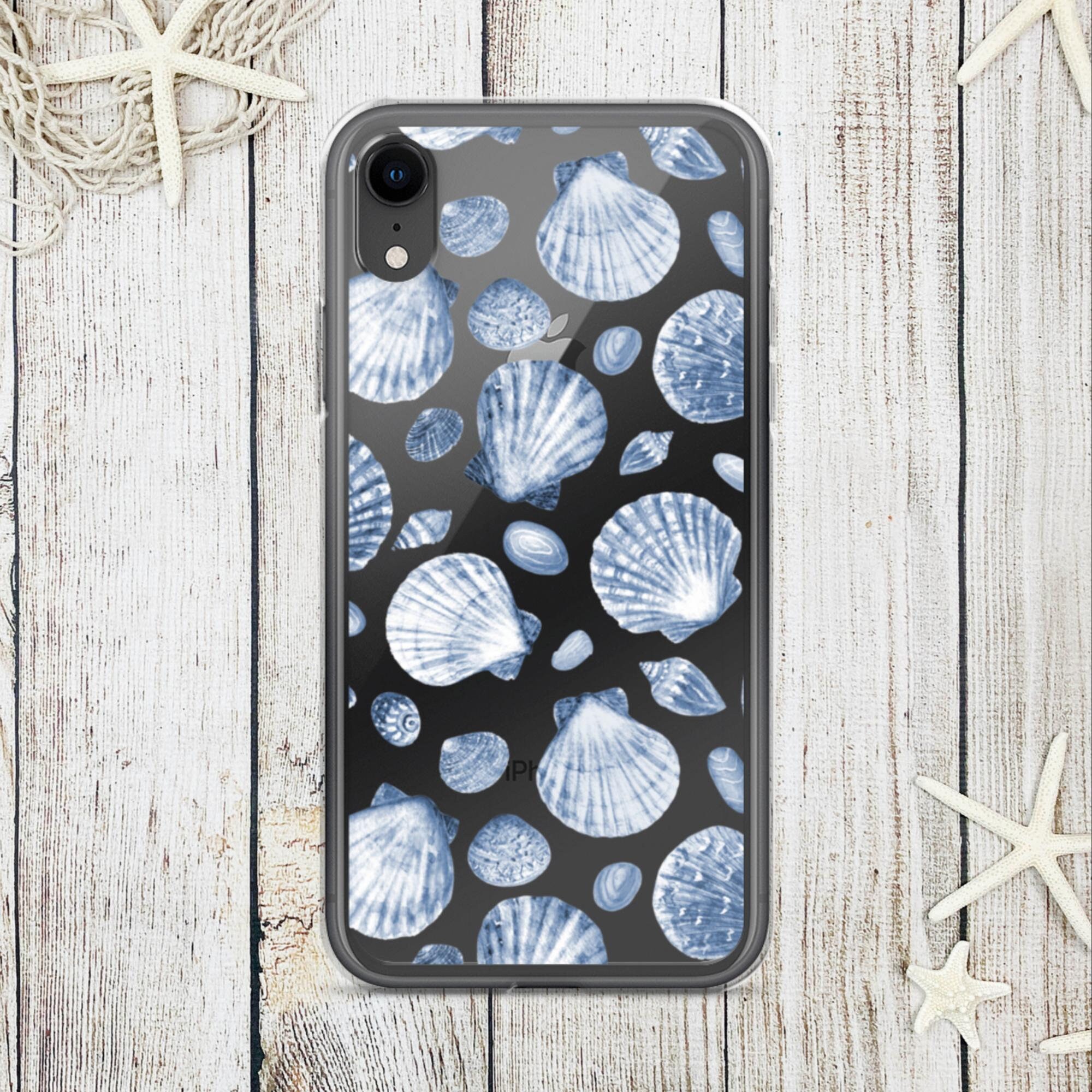 Coastal Sea Shell Blue White Transparent iPhone Case, Preppy Nautical ...