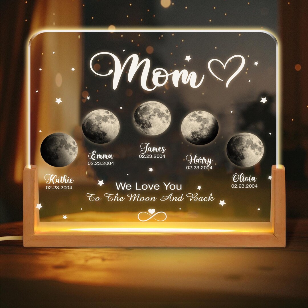 Personalized Moon Phase by Date Gift, Personalised Mom Moon Phase Lamp ...