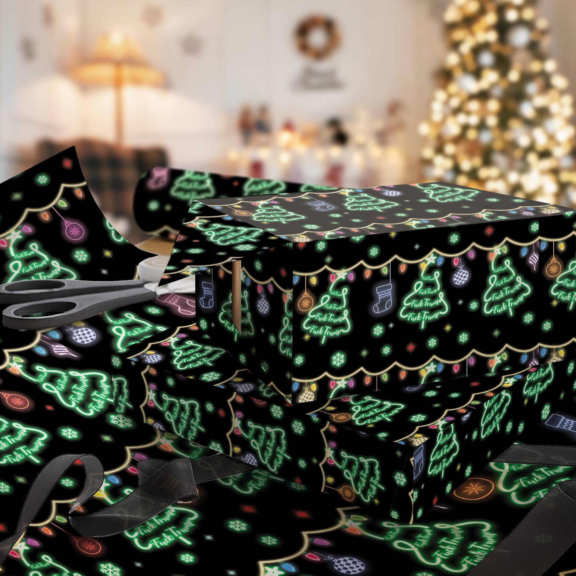 Subtle F*ck Trump Neon Christmas Tree Wrapping Paper, Funny FDT Gift ...