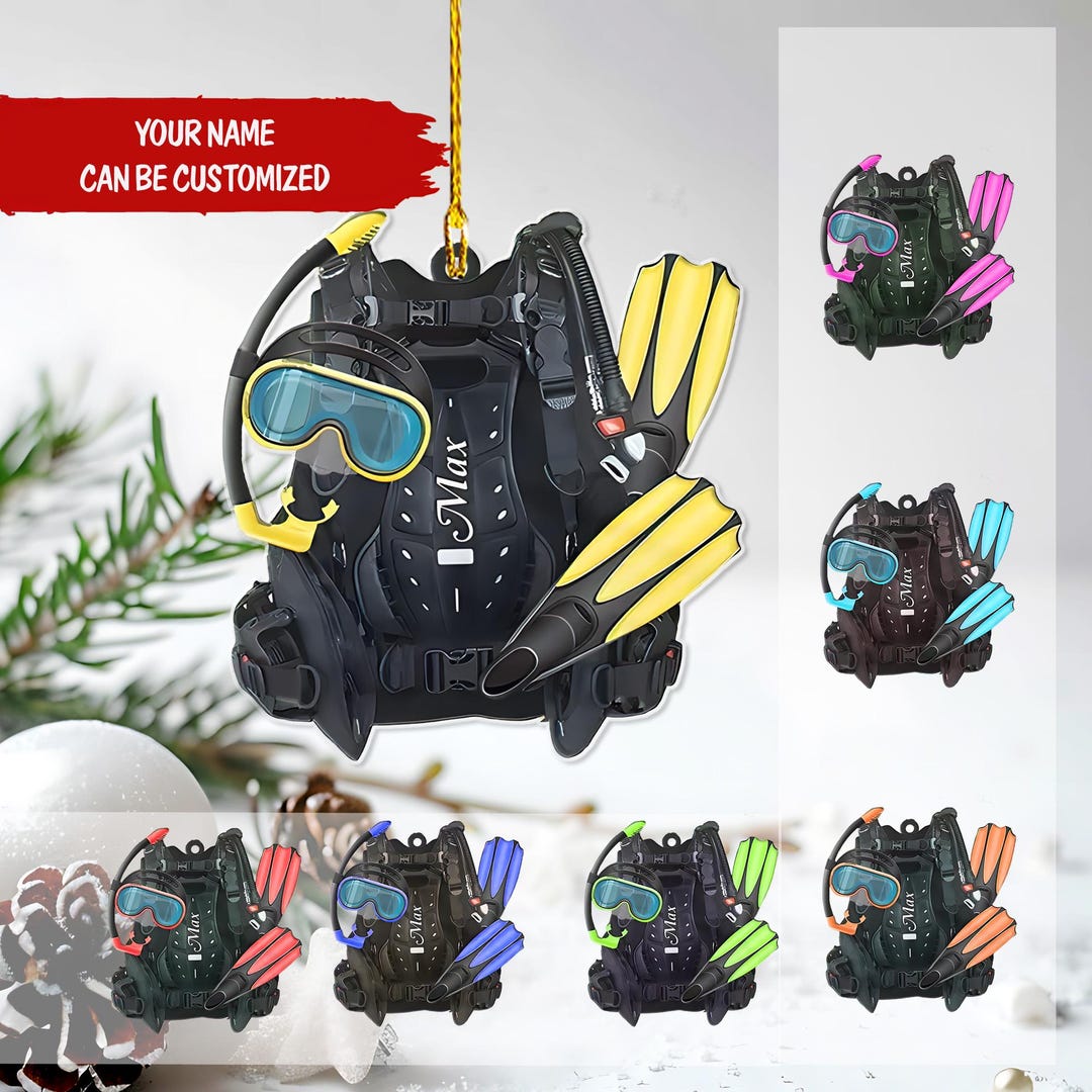 Personalized Scuba Diving Equipment Ornament, Custom Underwater Diving ...