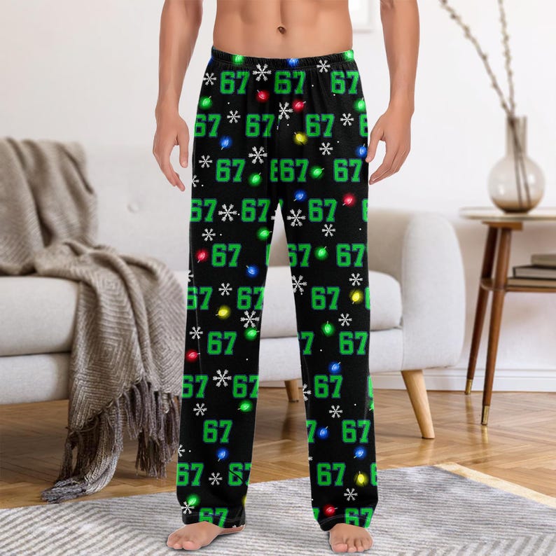 Trendy Viral 67 Christmas Pajama Pants,six Seven Number Meme Pajama ...
