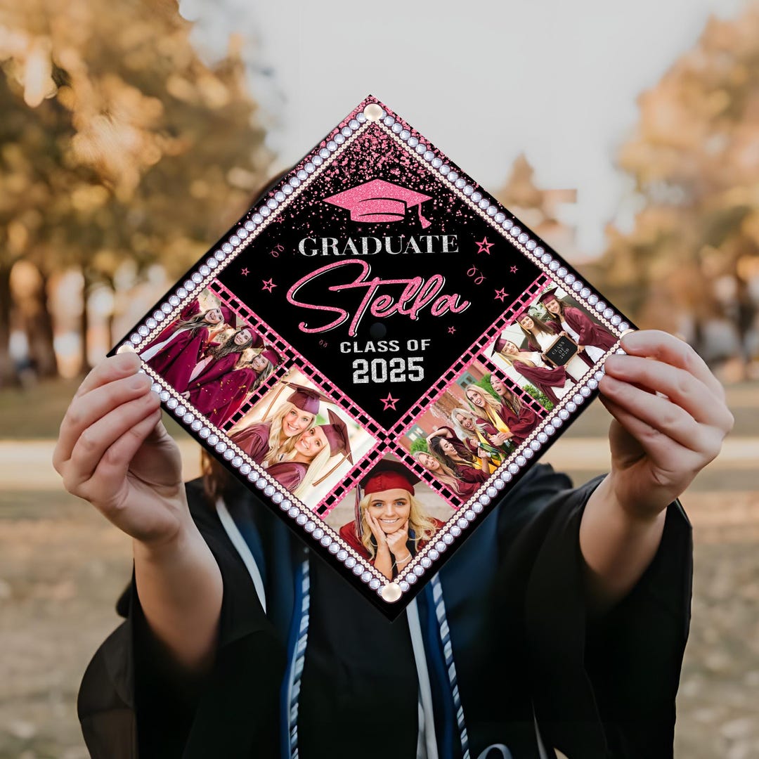 Personalized Photo Graduation Cap Topper, Custom Glitter Grad Cap ...