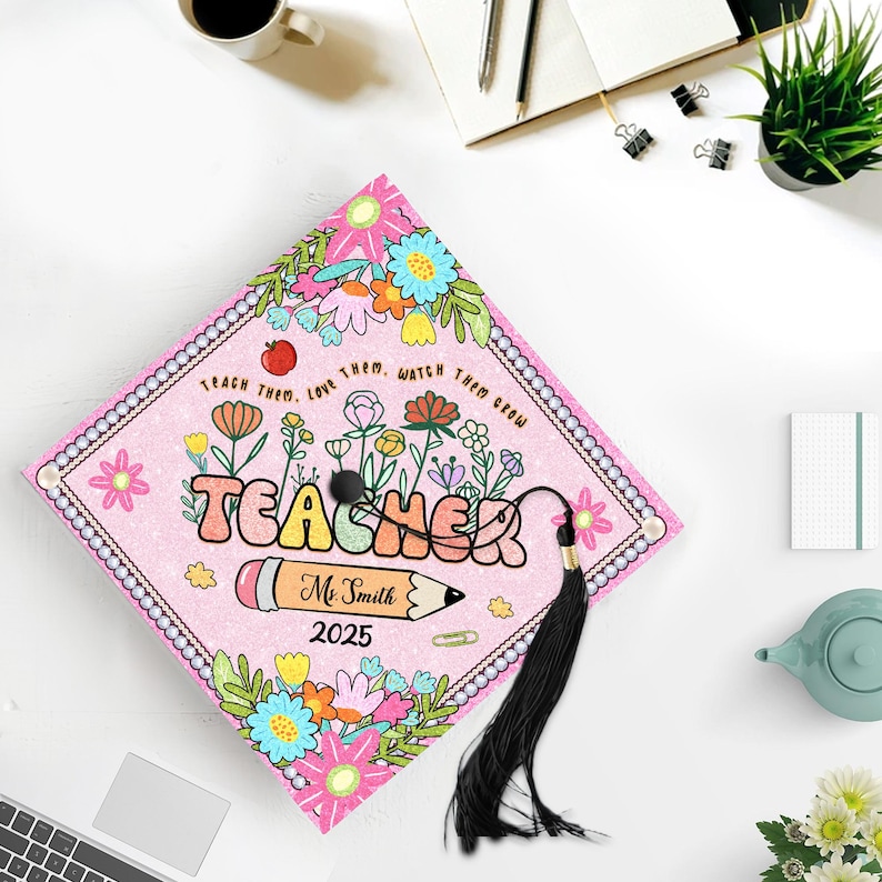 Custom Teacher Graduation Cap Topper 2026, Glitter Teacher Cap Topper ...